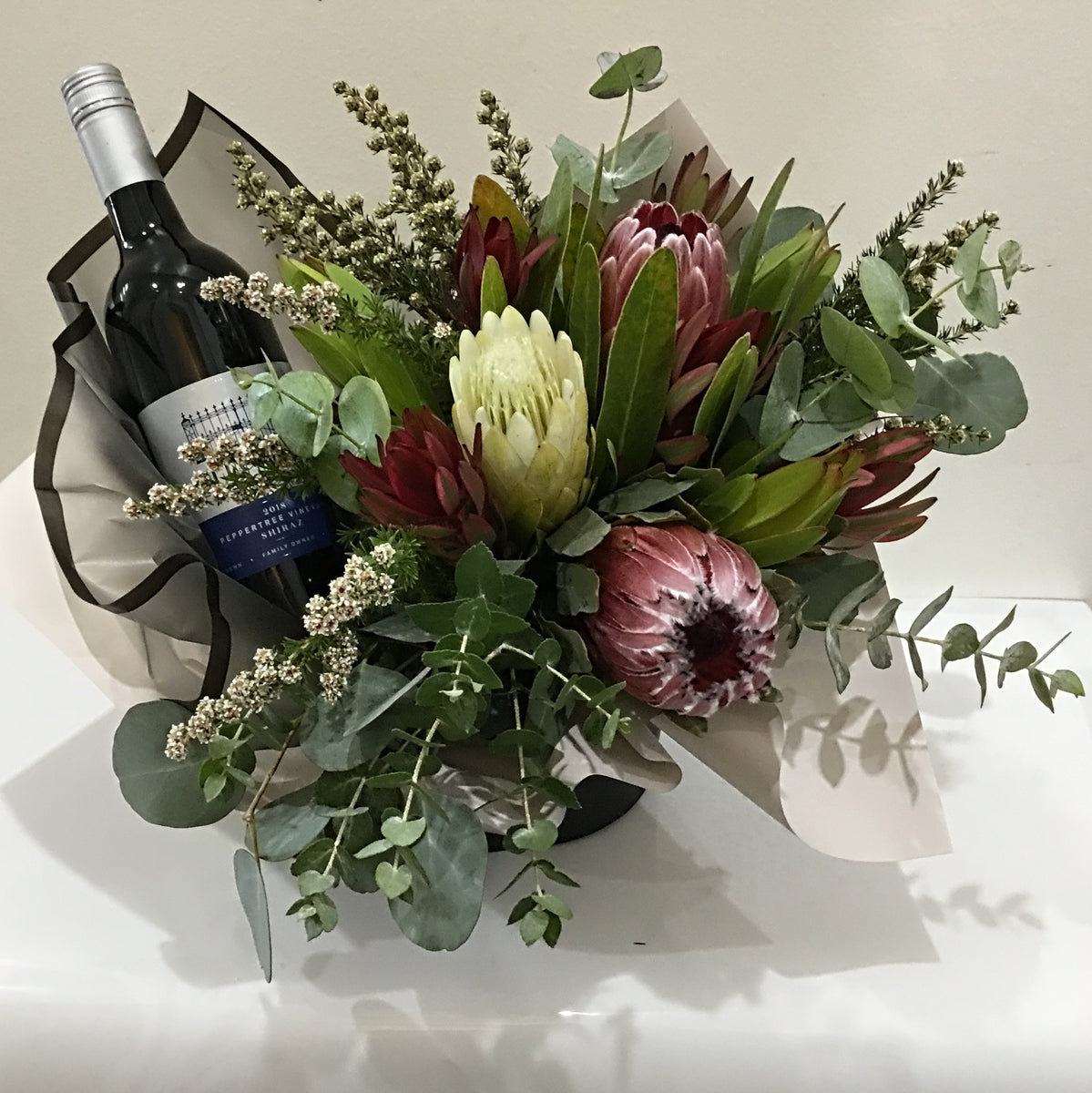 Bouquet of Natives with Mitchell Peppertree Shiraz – Flowers Of Adelaide